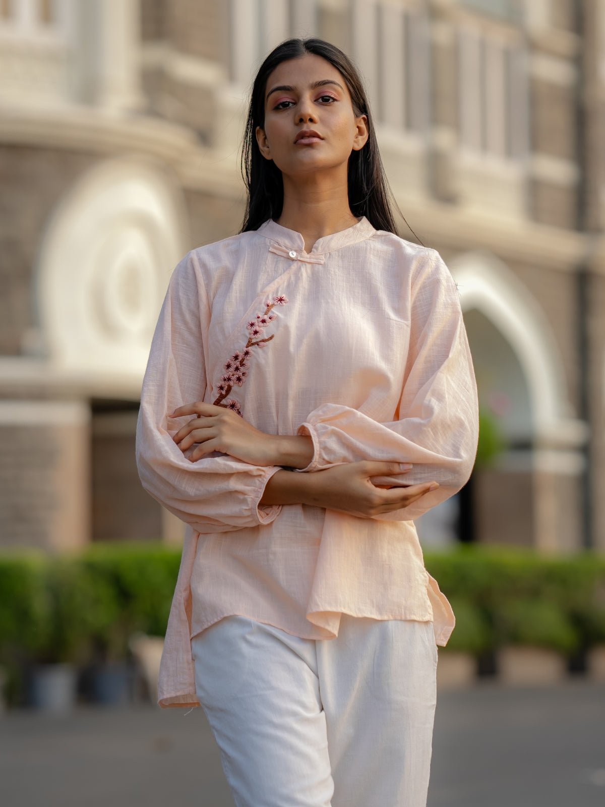 Pale Pink Hand Embroidered Shirt | Flourish Planet