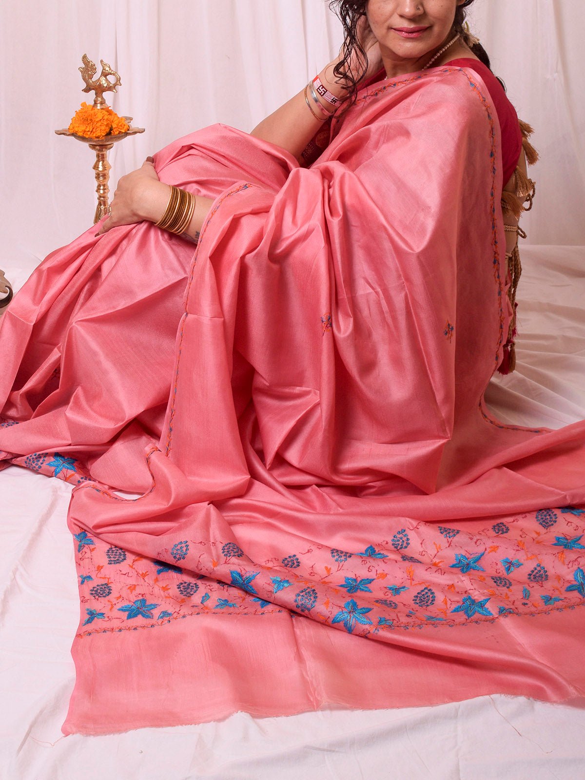 Sozni Work Kashmiri Saree Pink | Flourish Planet