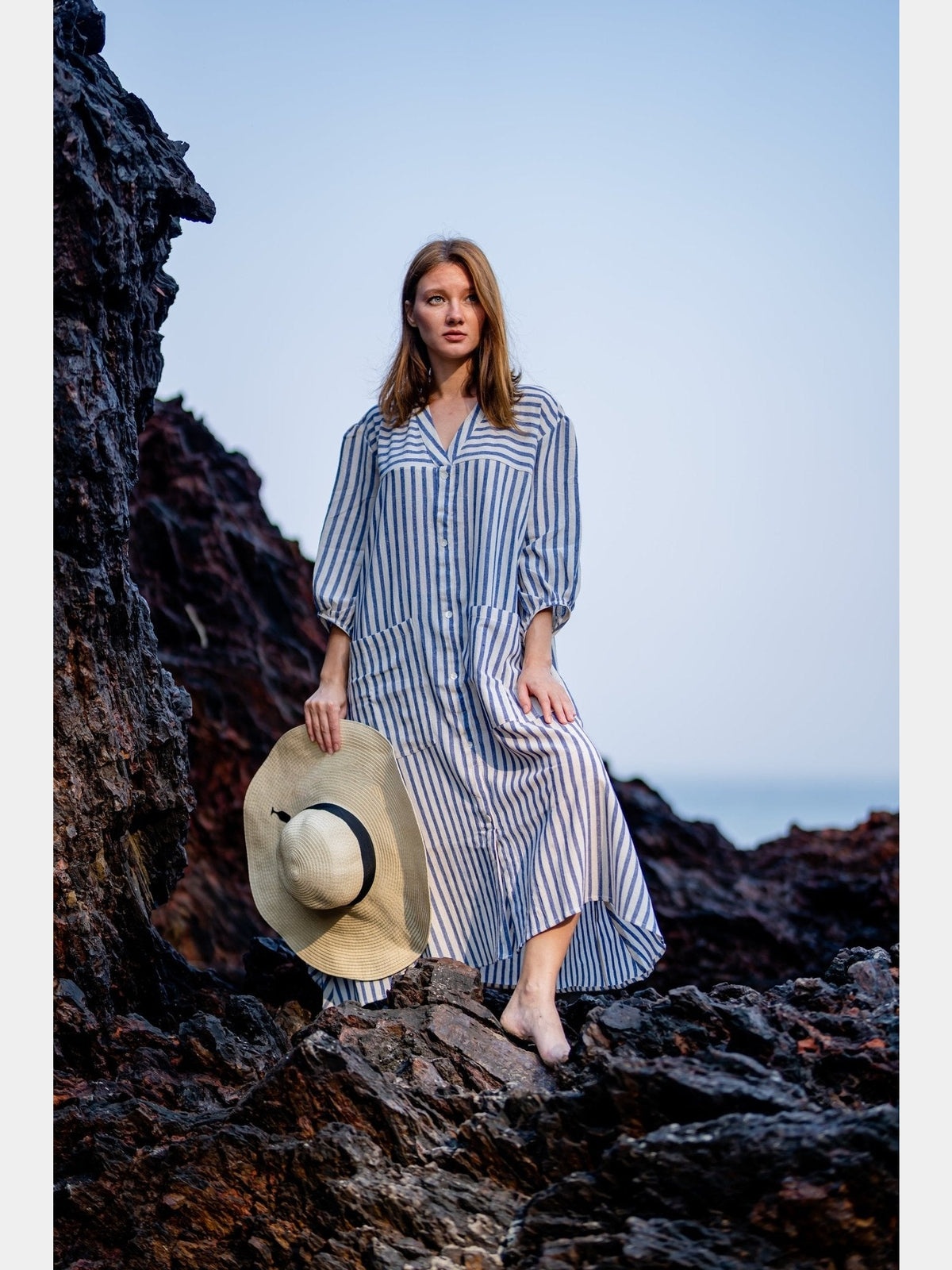 White & Blue Natural Dye Handloom Dress | Flourish Planet