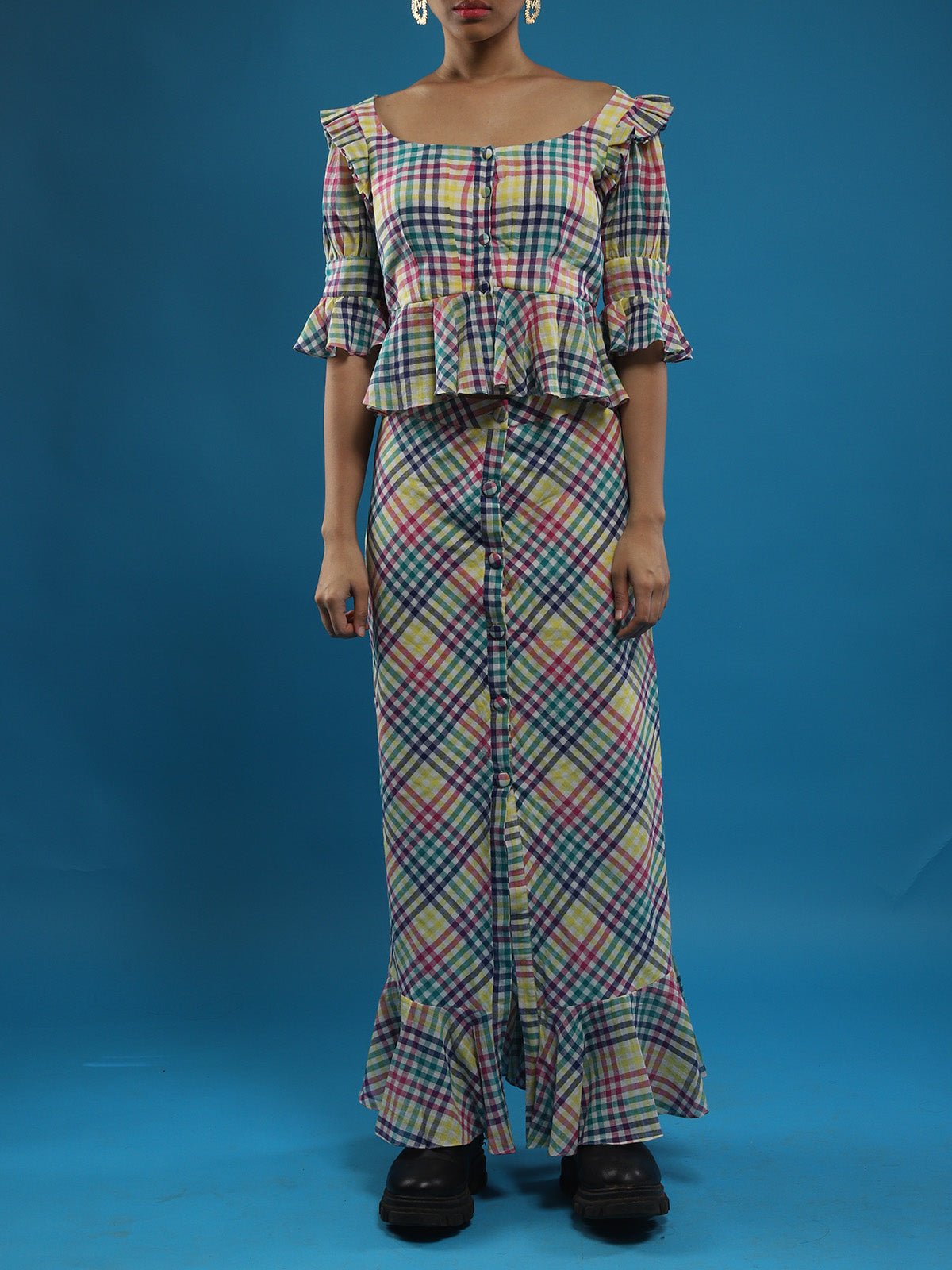 Timeless Co-ord Set - Ankle length buttoned down skirt - Black | Flourish Planet